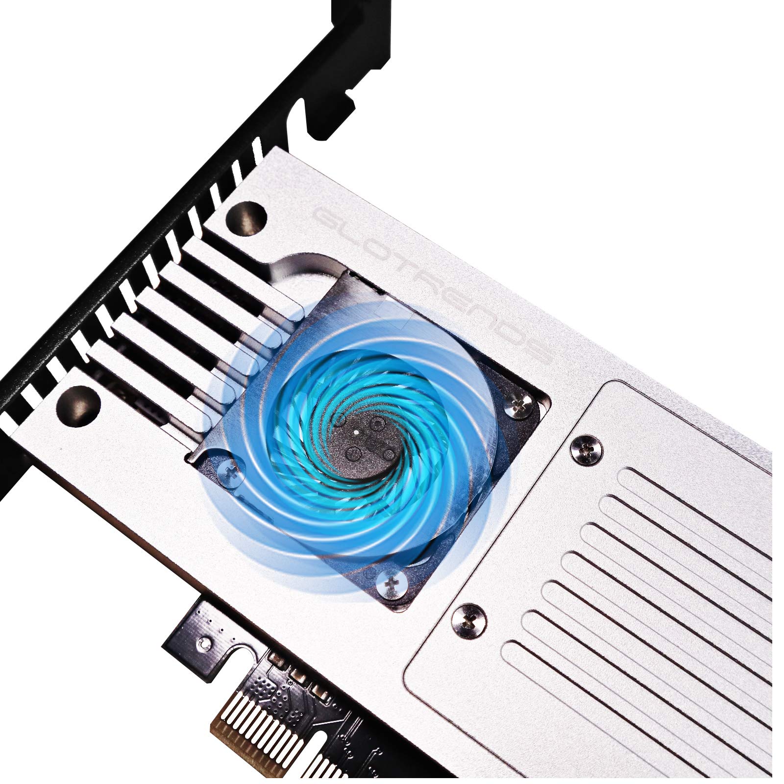 GLOTRENDS 4-Bay M.2 NVME Adapter, Support Non-Bifurcation Motherboard, Soft RAID, PCIE 3.0 X8 Bandwidth, Full Aluminum Panel with Built-in Fan (Sky)