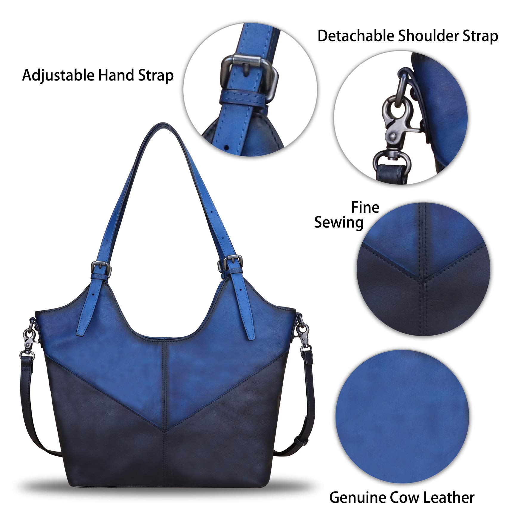 Genuine Leather Handbags for Women Purses Retro Satchel Vintage Handmade Shoulder Bag Cowhide Top Handle Handbag Totes (Coffee)