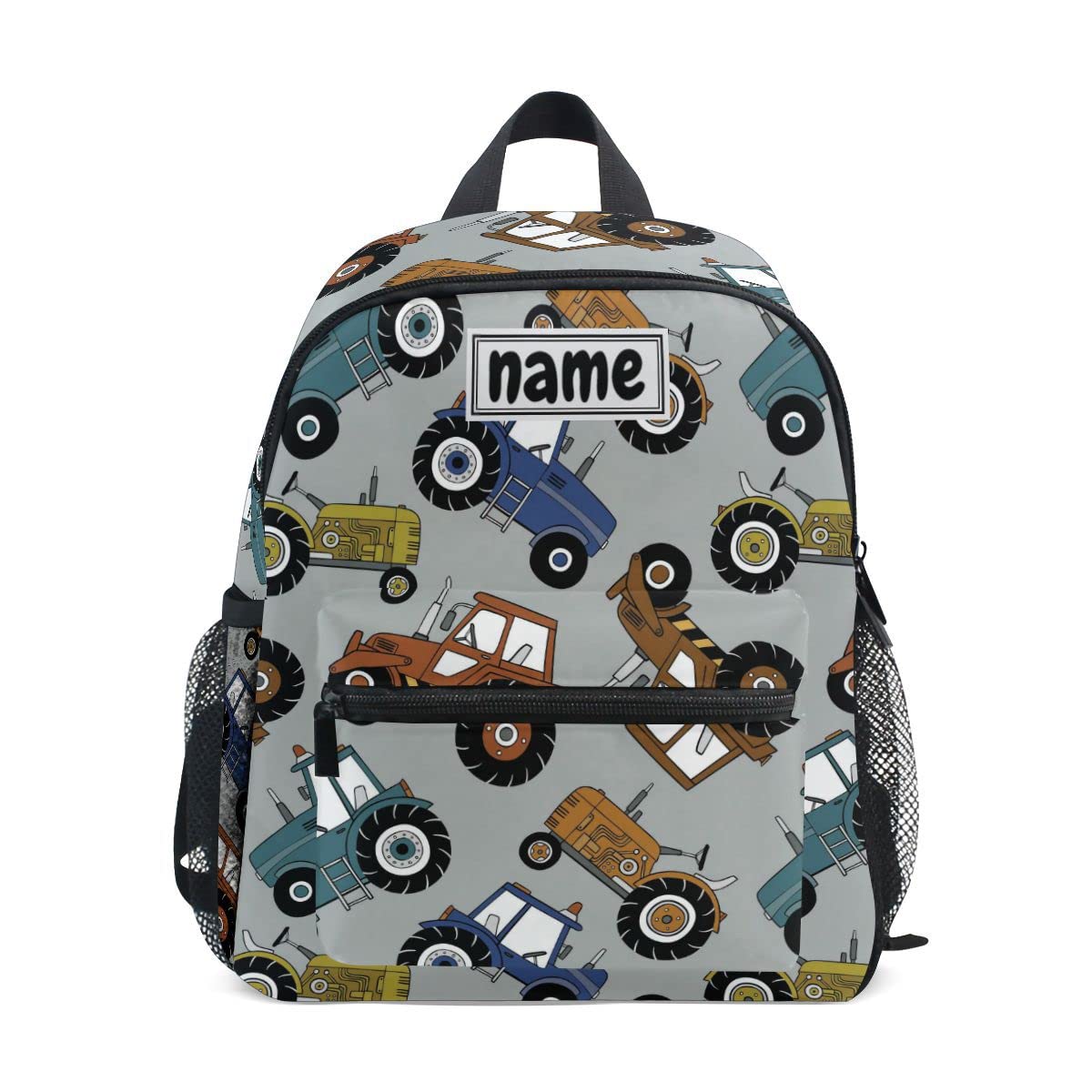 Glaphy Custom Kid's Name Backpack Tractors Car Green Toddler Backpack for Daycare Travel Personalized Name Preschool Bookbag for Boys Girls