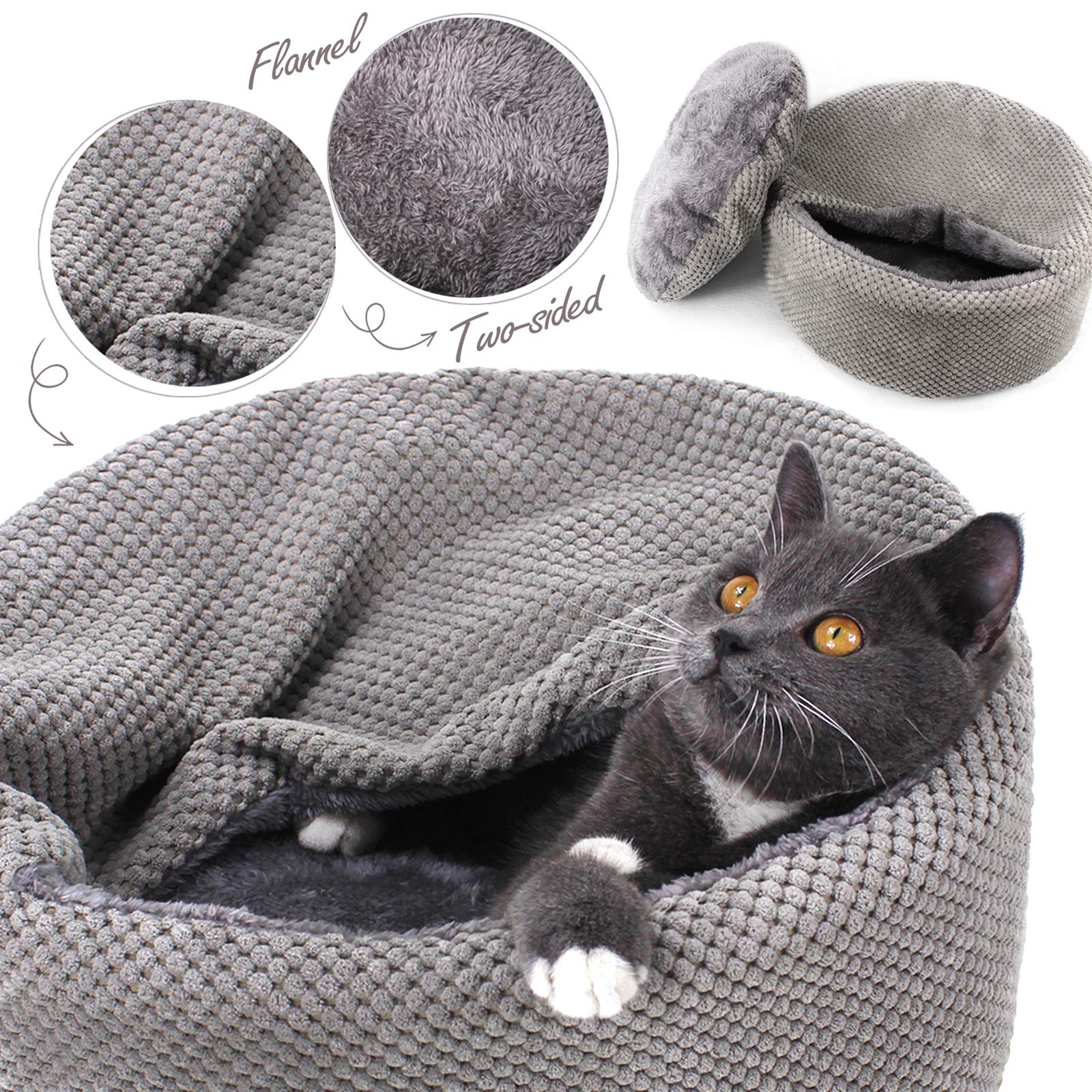 Winsterch Washable Warming Cat Bed House,Round Soft Cat Beds for Indoor Cats,Calming Pet Sofa Kitten Bed,Small Cat Pet Covered Cat Cave Beds Puppy Bed for Small Dogs (Gray)