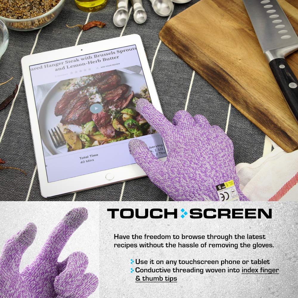 Glove Station Ultra Durable Series Cut Resistant Gloves - Cutting Gloves for Chefs, BBQ and Cooking - Level 5 Protection; Food Grade Safe Cut Proof Gloves - Purple, Medium Size