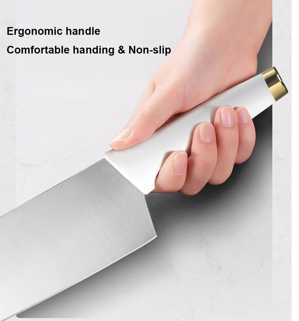 Kitchen Knife Set, Justup 7pcs Stainless Steel Knife Sets for Kitchen with Block, Ultra Sharp Home Kitchen Chef Knife Set, Paring Utility Fruit Knives Knife Set With Block White Knife Set