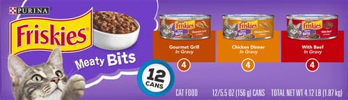 Friskies Wet Cat Food, Meaty Bites, 3-Flavor Variety Pack, 5.5-Ounce Can, Pack Of 12