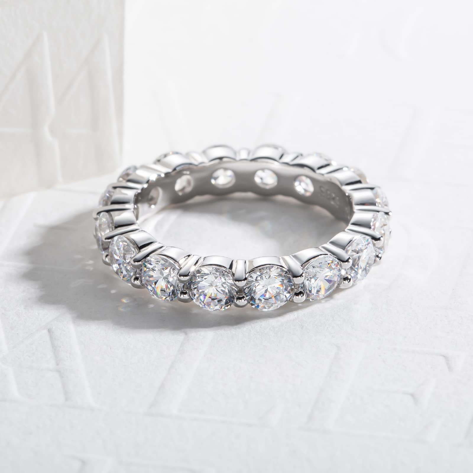 Gobaalele Cubic Zirconia Eternity Ring, 5.1cttw 5A Round Cut CZ S925 Sterling Silver Stackable Wedding Band, Simulant Diamond Eternity Band Ring Bridal Sets Christmas gift for Women Size7.5