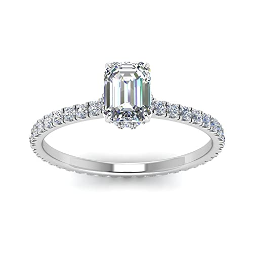 GROWNMINE Hidden Halo 1 Carat White Emerald Cut Natural Moissanite Diamond Ring In 925 Sterling Silver For Engagement (Emerald - 7.5)