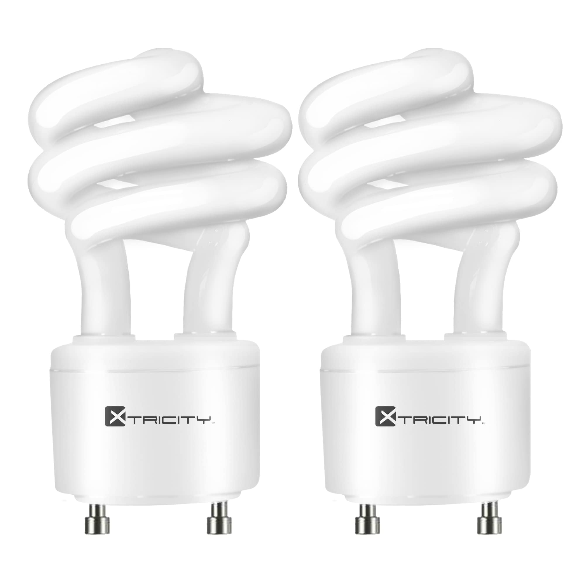 Xtricity Compact Fluorescent GU24 2 Prong Light Bulb Base, T2 Mini Spiral, 13W (60 Watt Equivalent), 2700k Soft White, 900 Lumens, CFL, 120V, UL Listed (2 Pack)