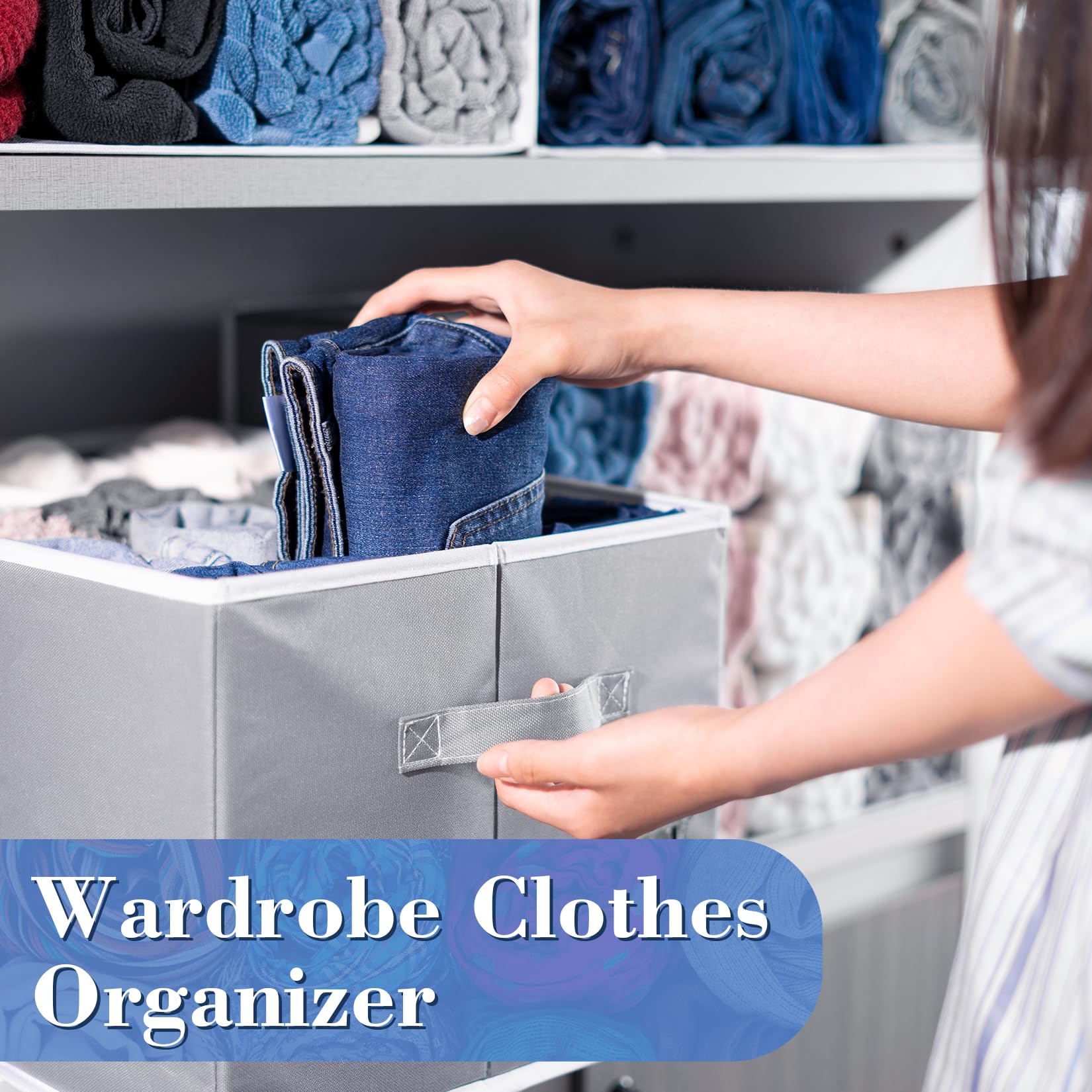 GoTiling Closet Organizers and Storage, Large Jeans Organizer for Closet, Wardrobe Clothes Organizer, 12 Cell Clothes Organizer Washable Foldable Drawers Organizer for Clothing Jeans Pants 4 Pack