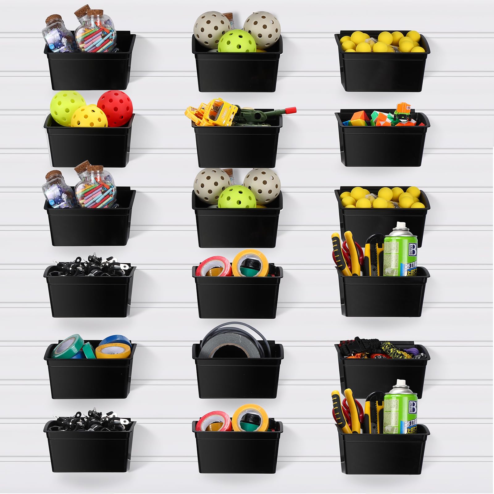 Unittype 18 Pcs Slat Wall Bins Slat Wall Accessories Slatwall Storage Bins Plastic Slat Wall Containers Slat Wall Organizer for Garage Craft Room Tool Shed Workshop(Black)