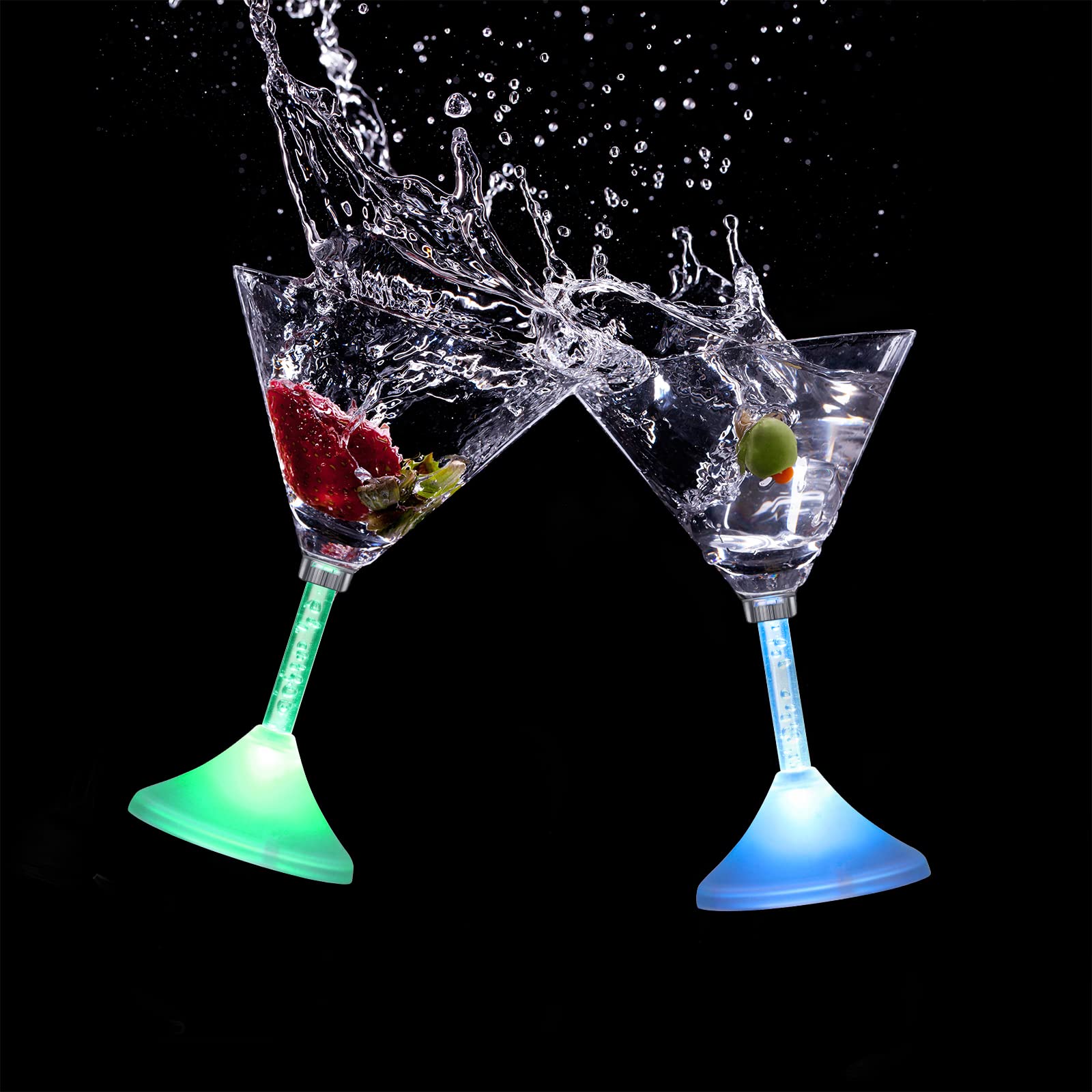 Honeydak 4 Pcs Light up Plastic Martini Cocktail Glasses LED Flashing Martini Drinking Margarita Wine Glasses Acrylic Glow in The Dark Cups for Wedding Birthday Party Favors