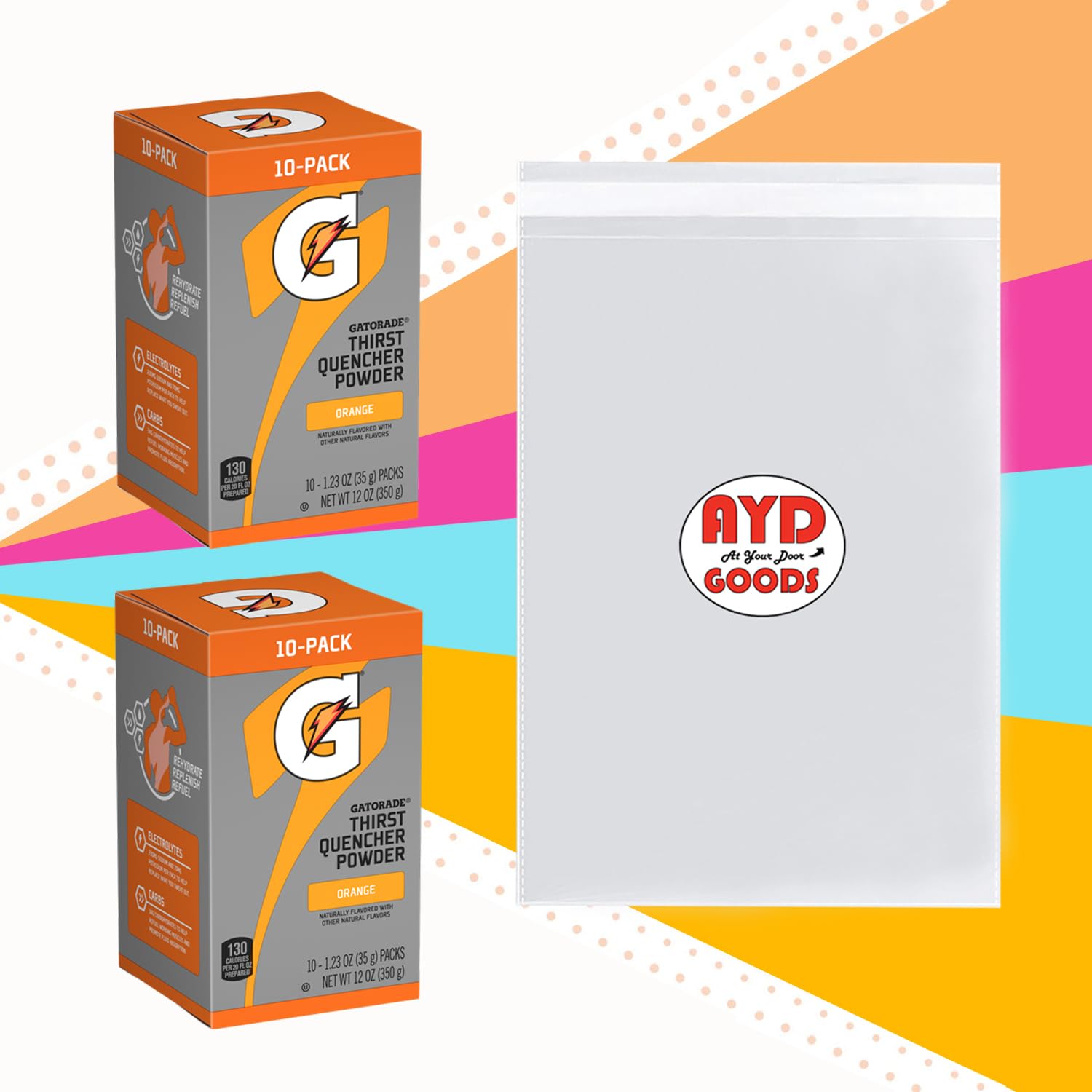 Gatorade Thirst Quencher Powder Sticks, Orange, Total of 20 Counts, 1.23oz Gatorade Powder Packets with Electrolytes (2 Packs of 10)