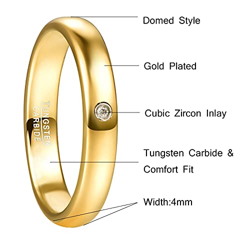 GALANI Gold Cubic Zircon Ring for Women 4mm Dome Tungsten Jewelry Ring for Wedding Engagement Promise Propose Size 8