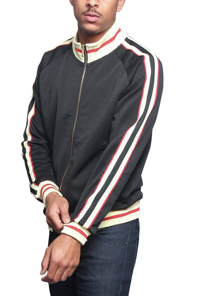 G-Style USA Men's G Tri-Tone Striped Track Jacket JK5014 - Black - 3X-Large - V3F