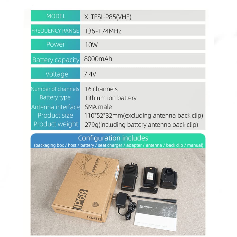 Handheld Two-Way VHF Marine Radio IP68 Waterproof LED Screen International Marine Channels 136-174 MHz 8000 mAh Battery KSUN P85