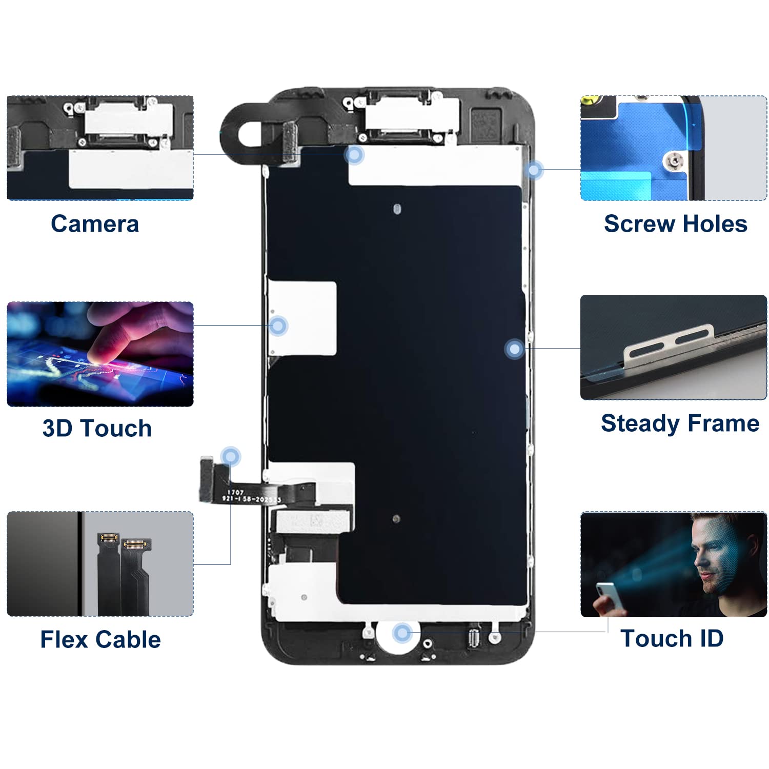 for iPhone 8 Plus Screen Replacement Kit Black 5.5" LCD Display iPhone 8 Plus Replacement Touch Screen Digitizer Full Assembly with Front Camera+ Earpiece+ Repair Tools Kit+ Screen Protector (Black)