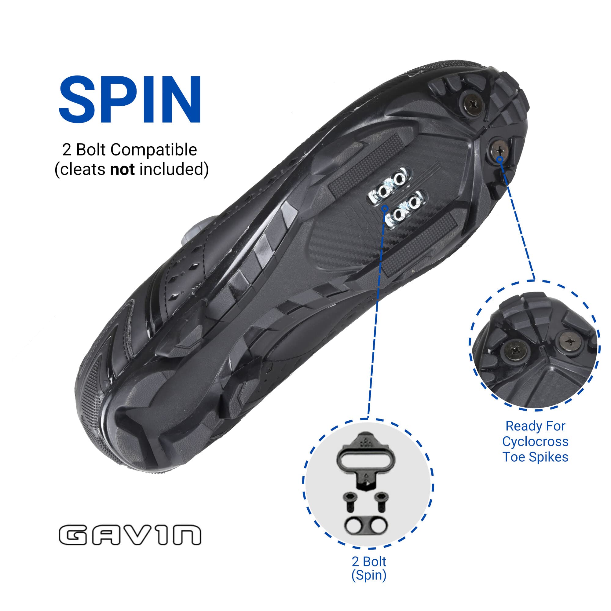 Gavin Pro MTB Shoe, Quick Lace - SPD Cleat Compatible Mountain Bike Shoe Black