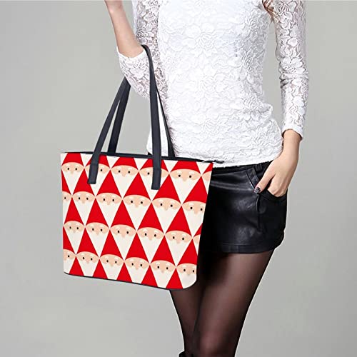 Geometric Santa Pattern Women's Tote Bag PU Leather Shoulder Bag Handbags Purse For Work Shopping Travel