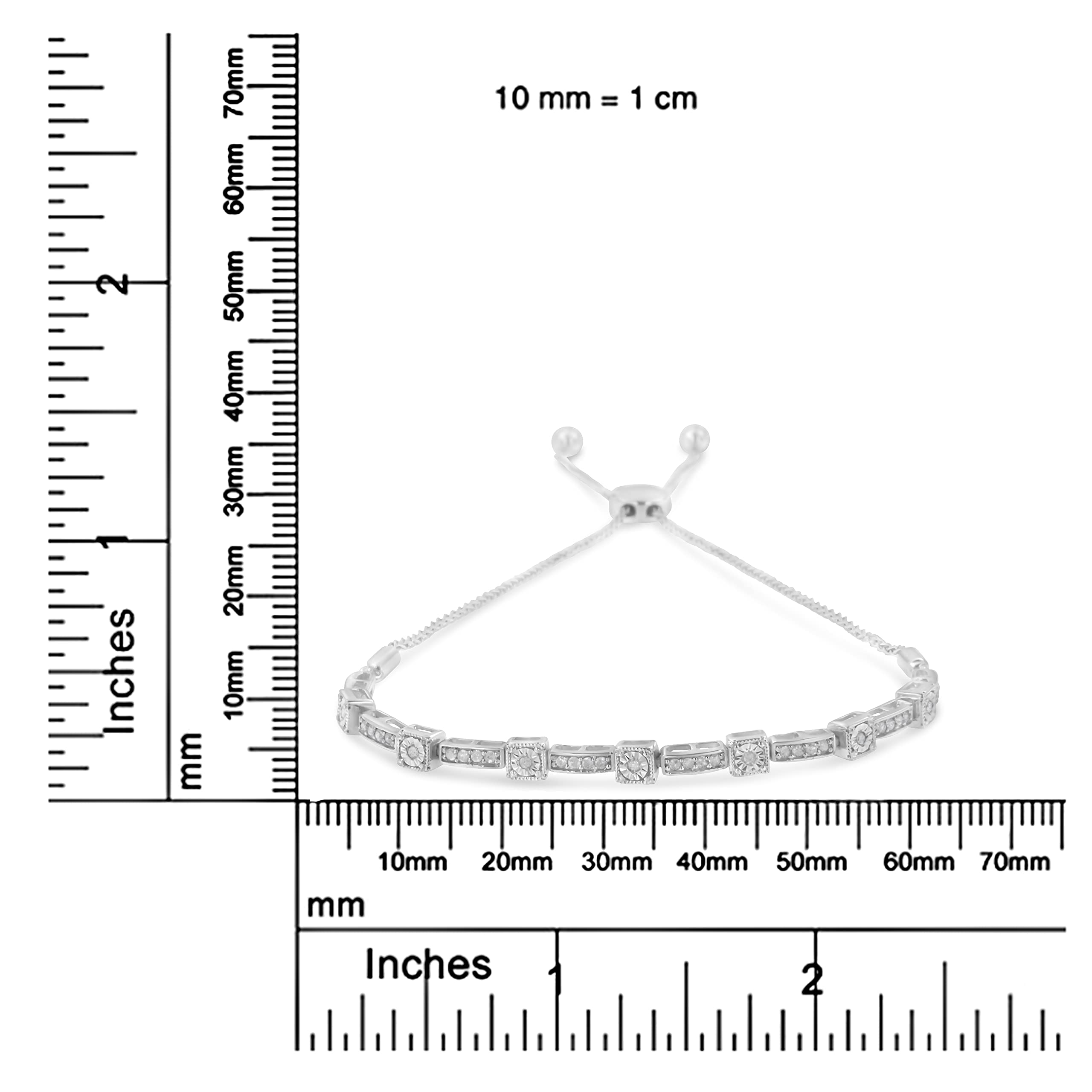 Haus of Brilliance .925 Sterling Silver 1/4 Cttw Diamond 4”-10” Adjustable Bolo Alternating Square and Rectangle Bolo Bracelet (I-J Color, I3 Clarity)