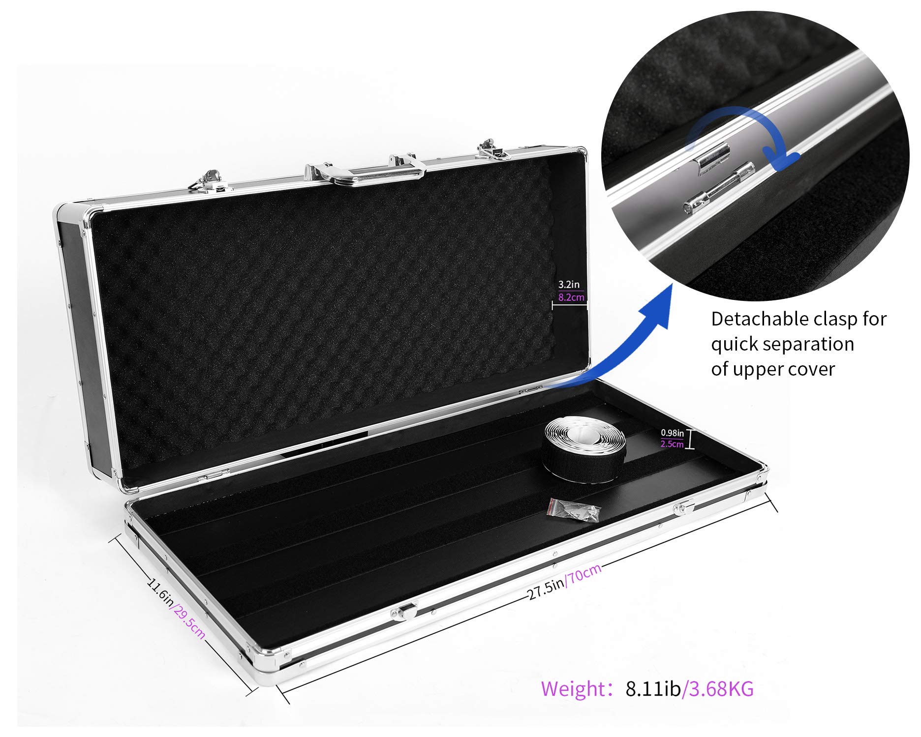 Ghost Fire Guitar Multi Effect Pedal Case 27.5x11.6x4.2in ,with Pedal Mounting Tape Fastener,Sturdy Locking Aluminum ,T series T-EC14