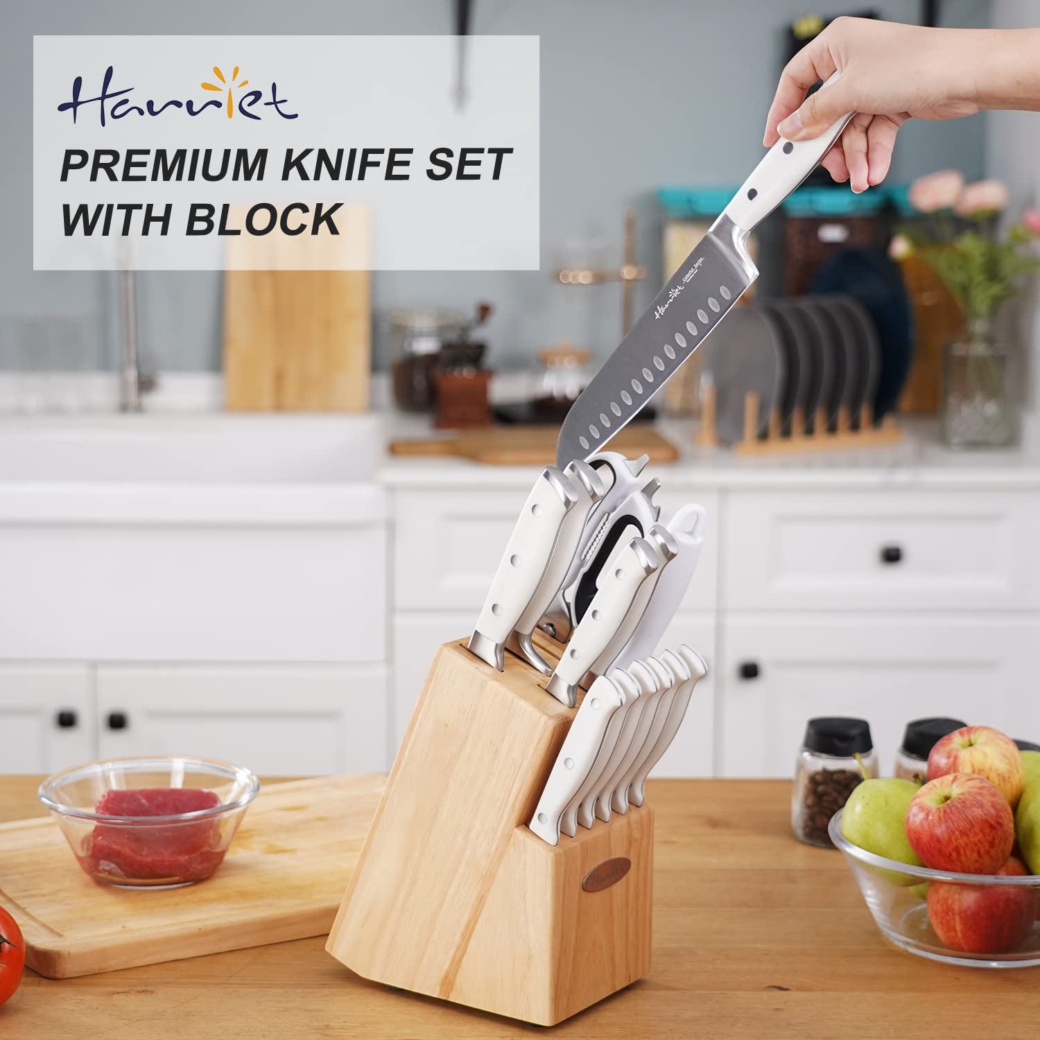 Kitchen Knives Set, Harriet 14-Piece Knife Block Set with Multifunctional Kitchen Shear and Sharpening Steel, High-Carbon Stainless Steel Chef Knife Set, Classic Forged Triple Rivet