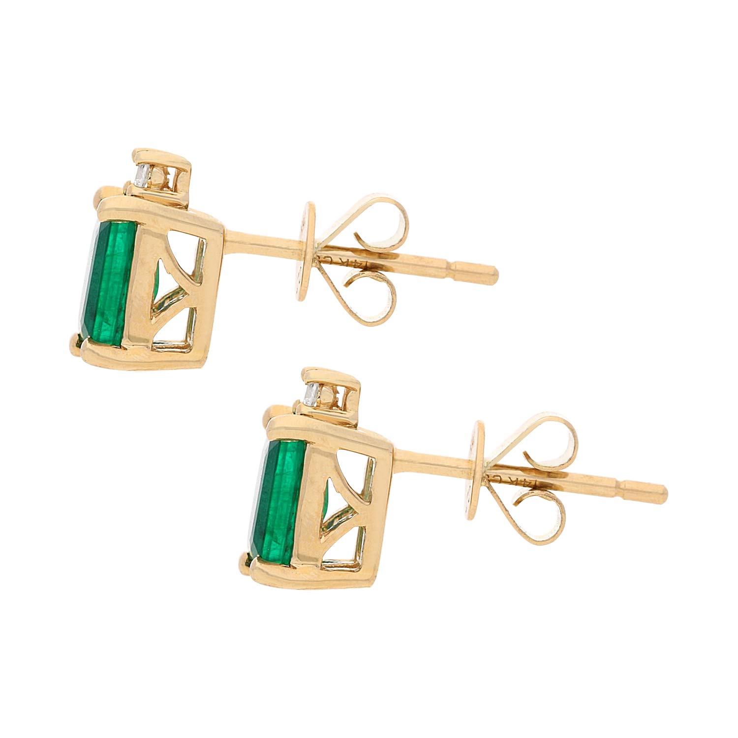 Gin & Grace 14K Yellow Gold Natural Emerald Diamond (I1,I2) Stud Earring for Women