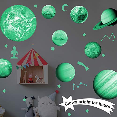 Glow in The Dark Planets - Solar System Wall Stickers for Kids - Glowing Decals for Walls
