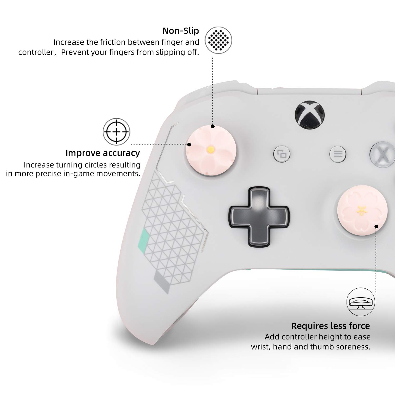 GeekShare Sweet Sakura Theme Thumb Grip Caps Soft Silicone Controller Cover, 4PICS