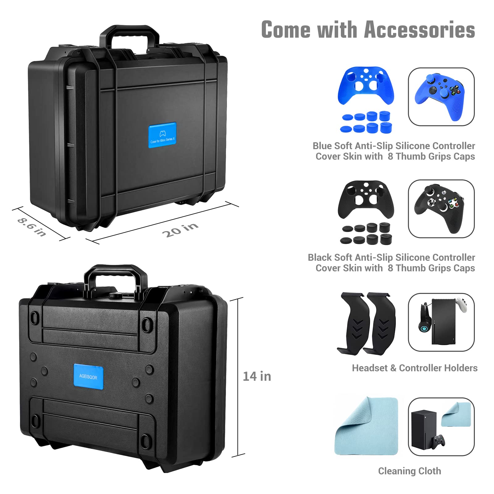 Hard Shell Travel Carrying Case for Xbox Series X - Waterproof Shockproof Case with Customized Foam Inlay for Xbox Series X Console, Headset, Games, Controllers, Cables and Other Accessories, Blue