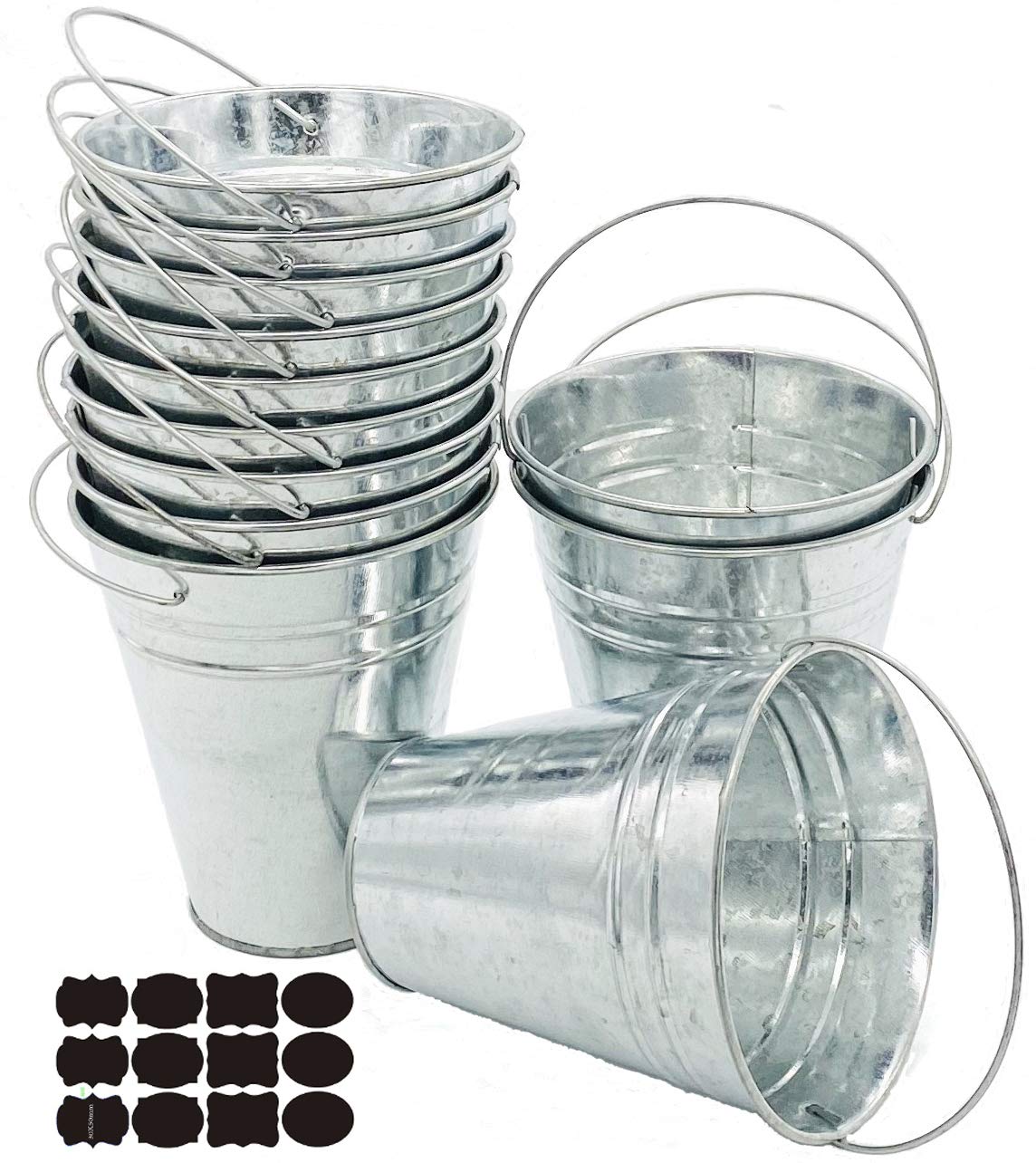 Goldenvalueable 12 Metal Buckets 5 Inch Galvanized Pail for Wedding Decorations, Centerpieces for Party, Garden Planters