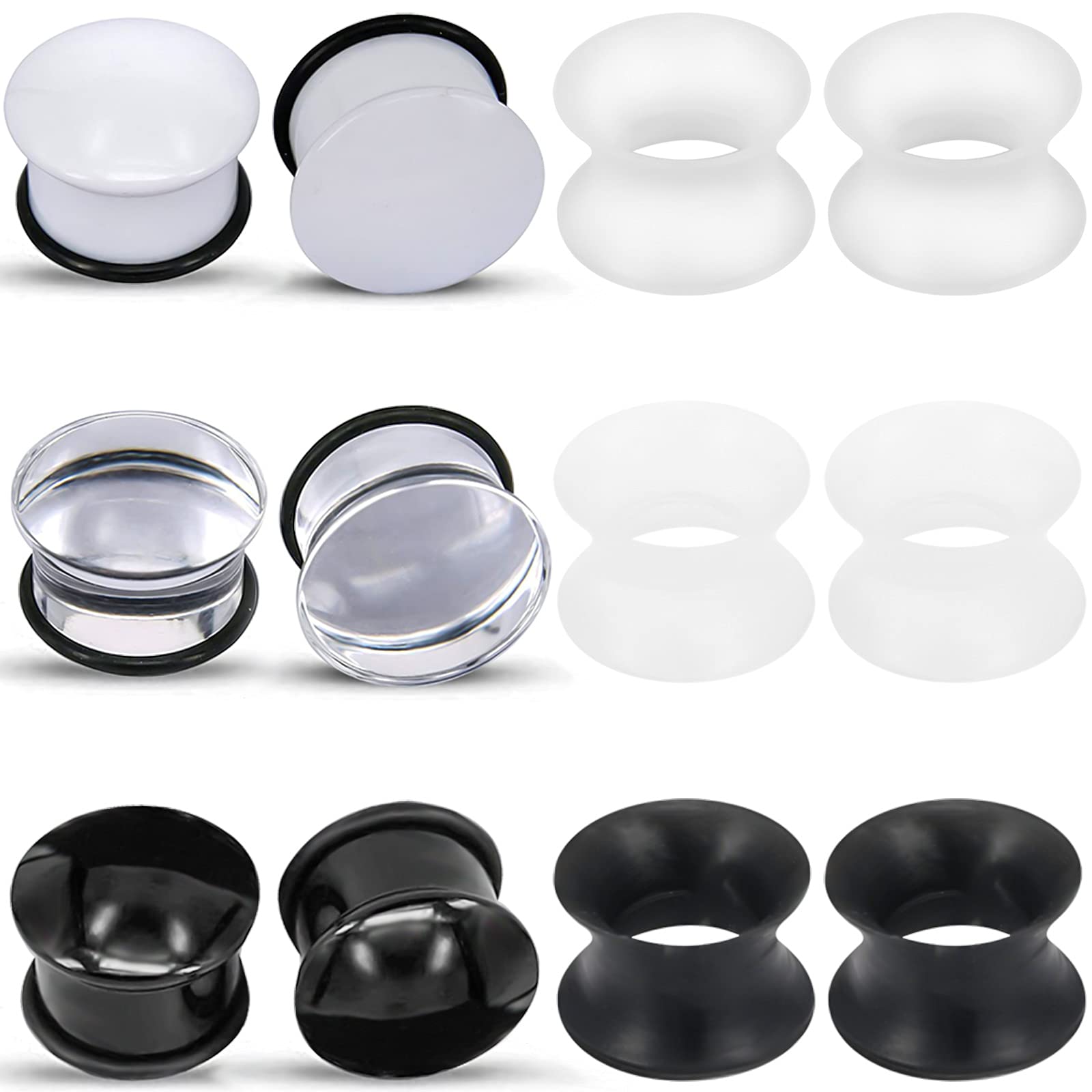 Goerhsjie Ear Gauges Stretching Kit Ear Expander Earrings EarLobes Plugs Single Flare Acrylic O-Ring Plugs Earlobe Piercing Set 6Pairs 12G-12mm
