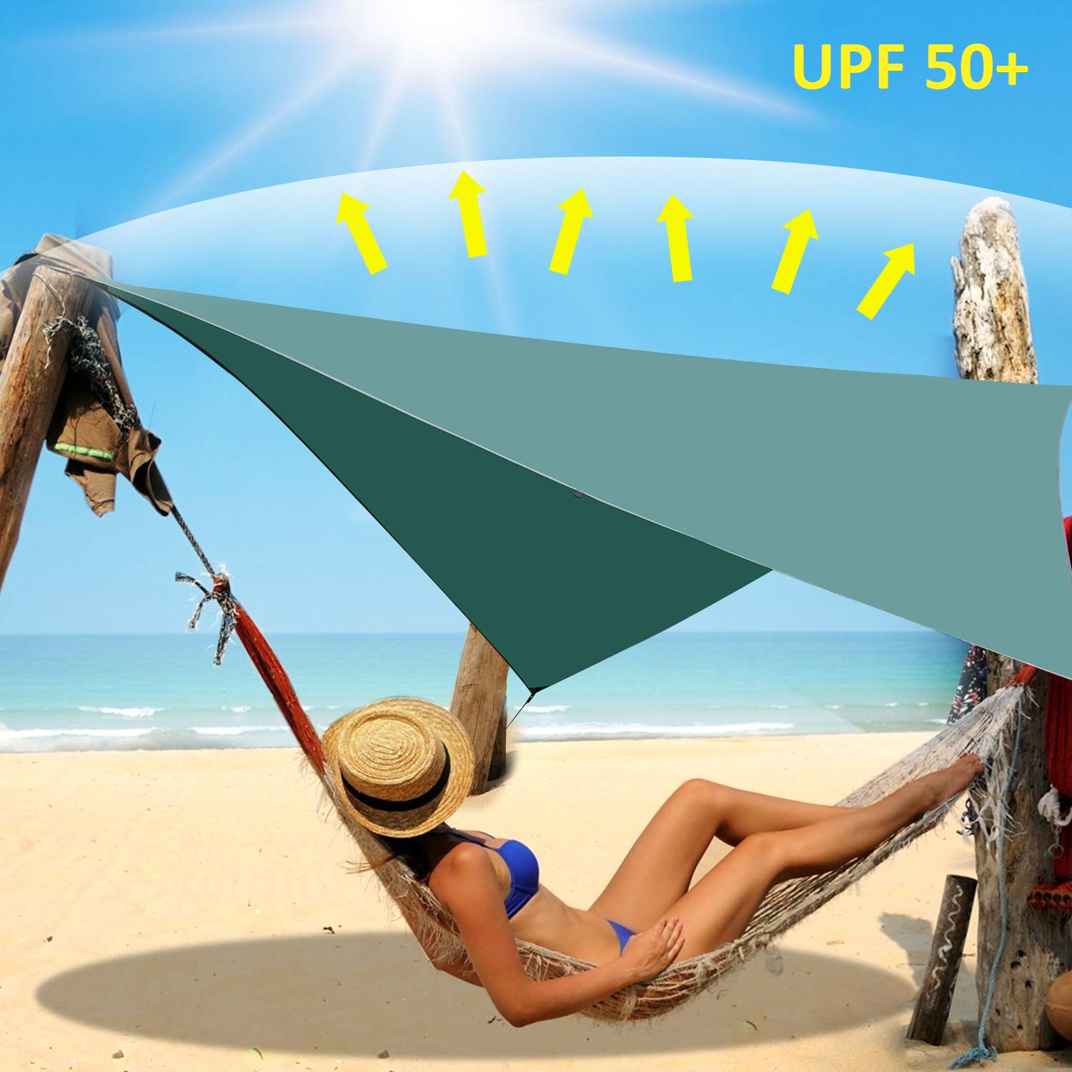 Gorich 10' X 10' Waterproof Camping Hammock Rain Fly Hammock Camping Tarp, Camping Gear and Accessories, Perfect Hammock Tent Rain Cover, Including Stakes, Ropes and Tensioners, Ripstop Nylon