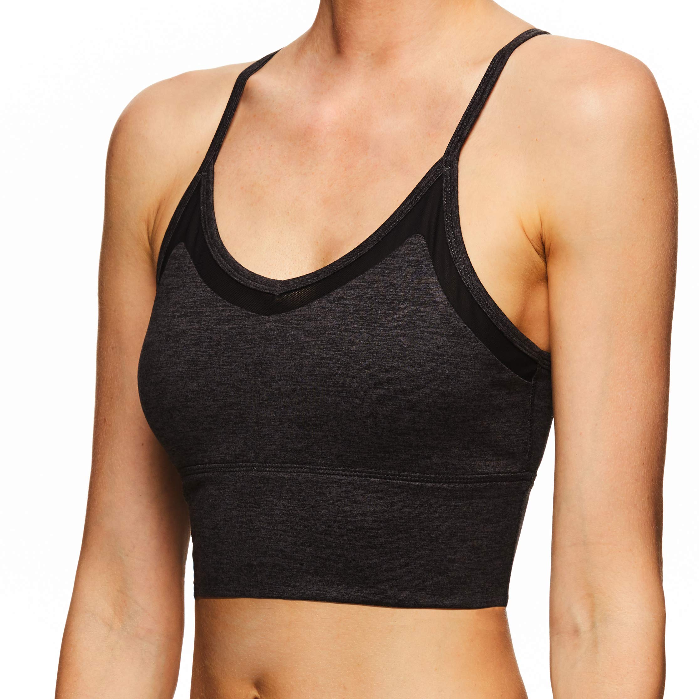 Gaiam Women's Strappy Wireless Bralette - Medium Impact Longline Racerback Workout & Yoga Sports Bra - Athena Gaiam Asphalt Heather Grey, X-Large