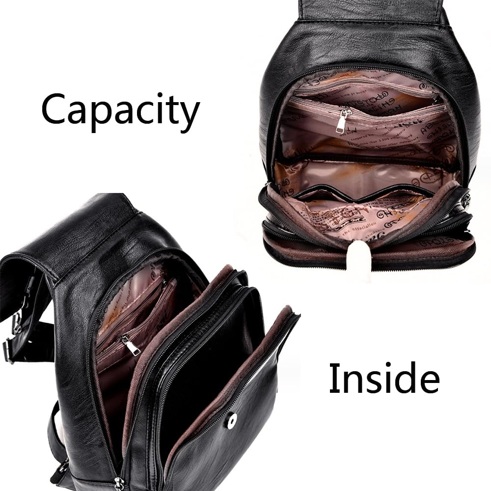 GJGJTER Women Backpack Purse PU Leather Fashion Daypack Multiple pockets Shoulder Bag Shoulder Strap with Zipper Closure-Black