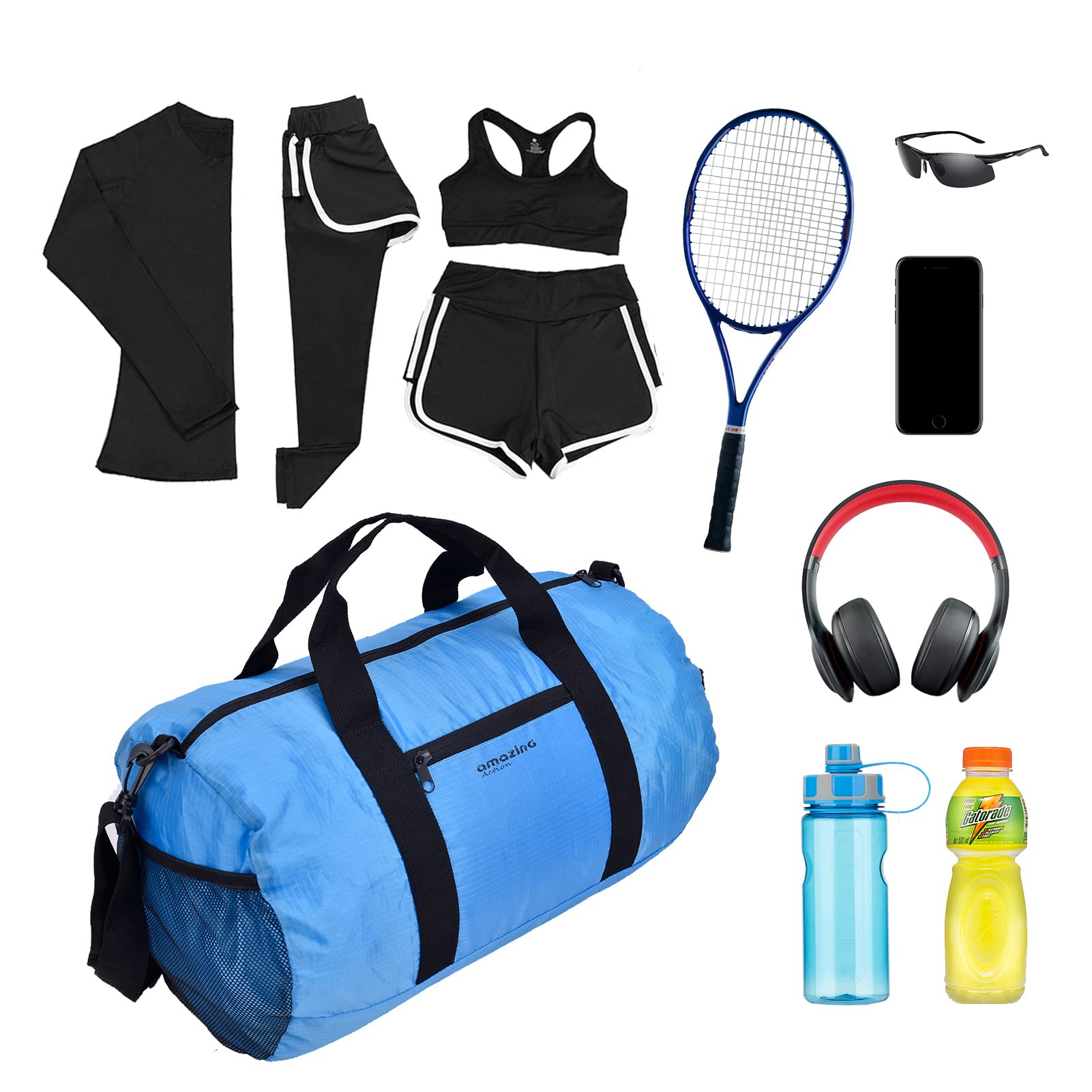 Foldable Training Gym Bag, AmazingAction Lightweight Foldable Water Resistant Travel Duffle Bag…