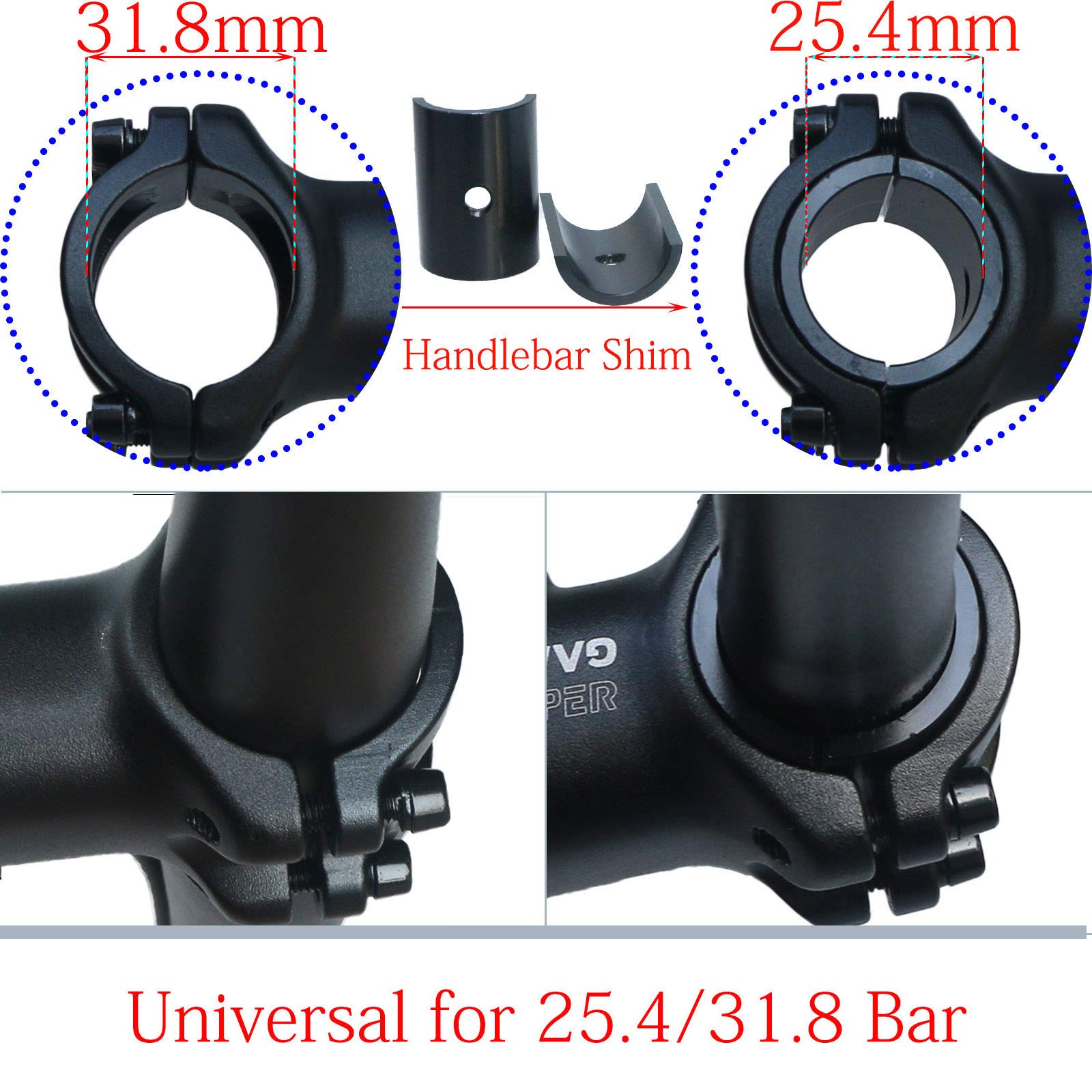 GANOPPER Mountain Bike Handlebar Stem 31.8 MTB Stem Riser 25.4 Bike Stem Fixie Bicycle Accessories