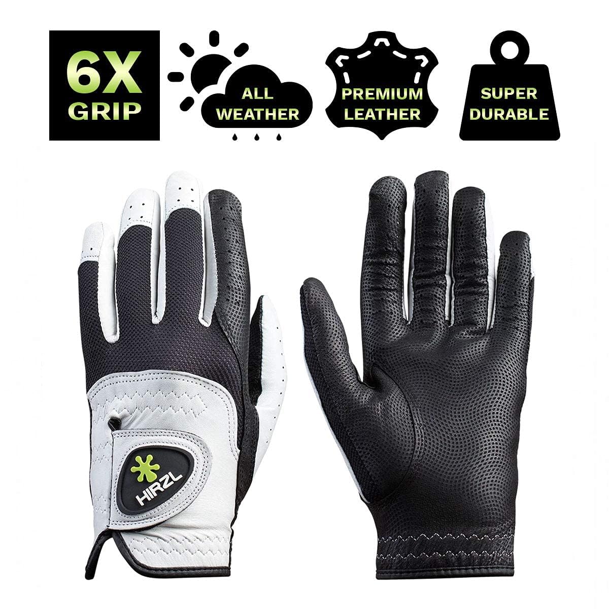 HIRZL Trust Control 2.0 Professional All Weather Ladies Leather Golf Glove Kangaroo/Cabretta, White/Black, Large, Left Hand (Pack of 10)