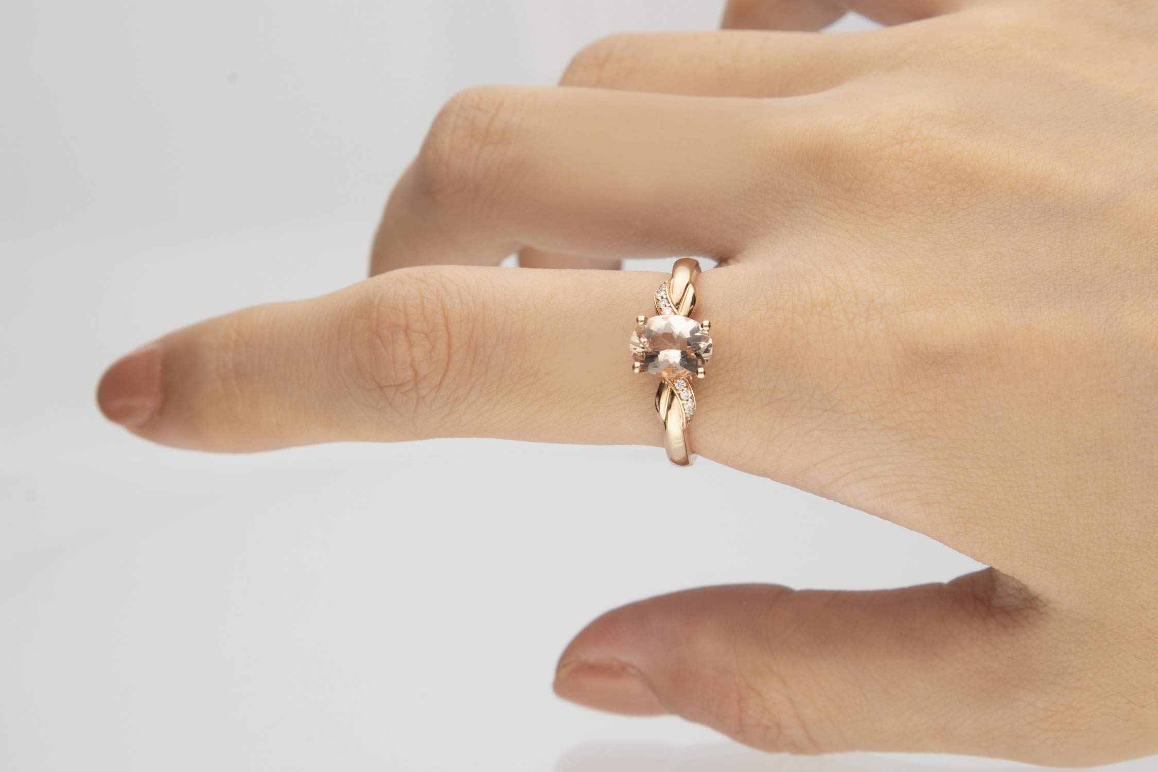 Gin & Grace 10K Rose Gold Genuine Morganite Ring with Diamonds| Ethically, authentically & organically sourced (Oval-Cut) Shaped Morganite Hand-Crafted Jewelry for her | Morganite Ring for Women