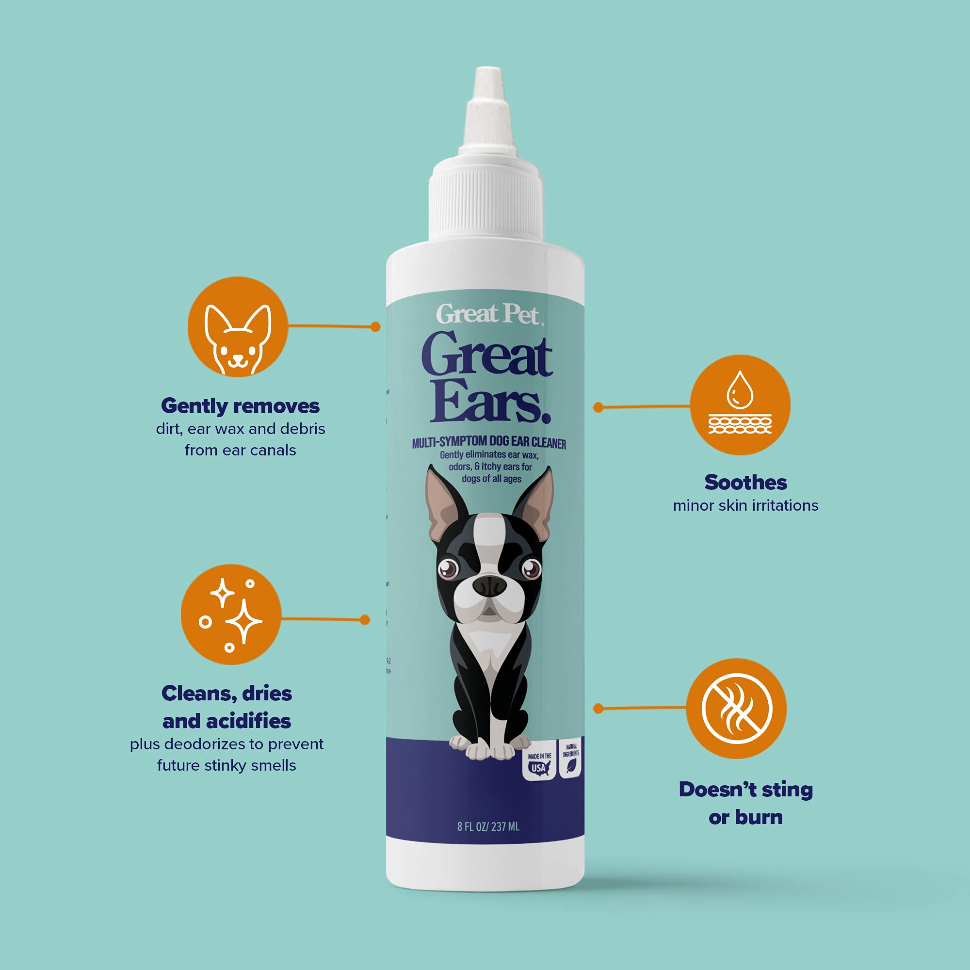Great Pets - Dog Ear Cleaner - Advanced Ear Cleaning Solution for Dogs (8oz Bottle), Dog Ear Wash Rinse, Cleanser - Safe for Puppy & Senior Ears