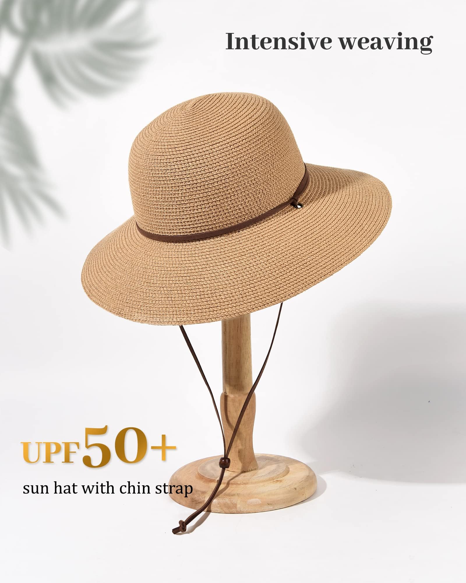 FURTALK Womens Wide Brim Sun Hat with Wind Lanyard UPF Summer Straw Sun Hats for Women A-Khaki