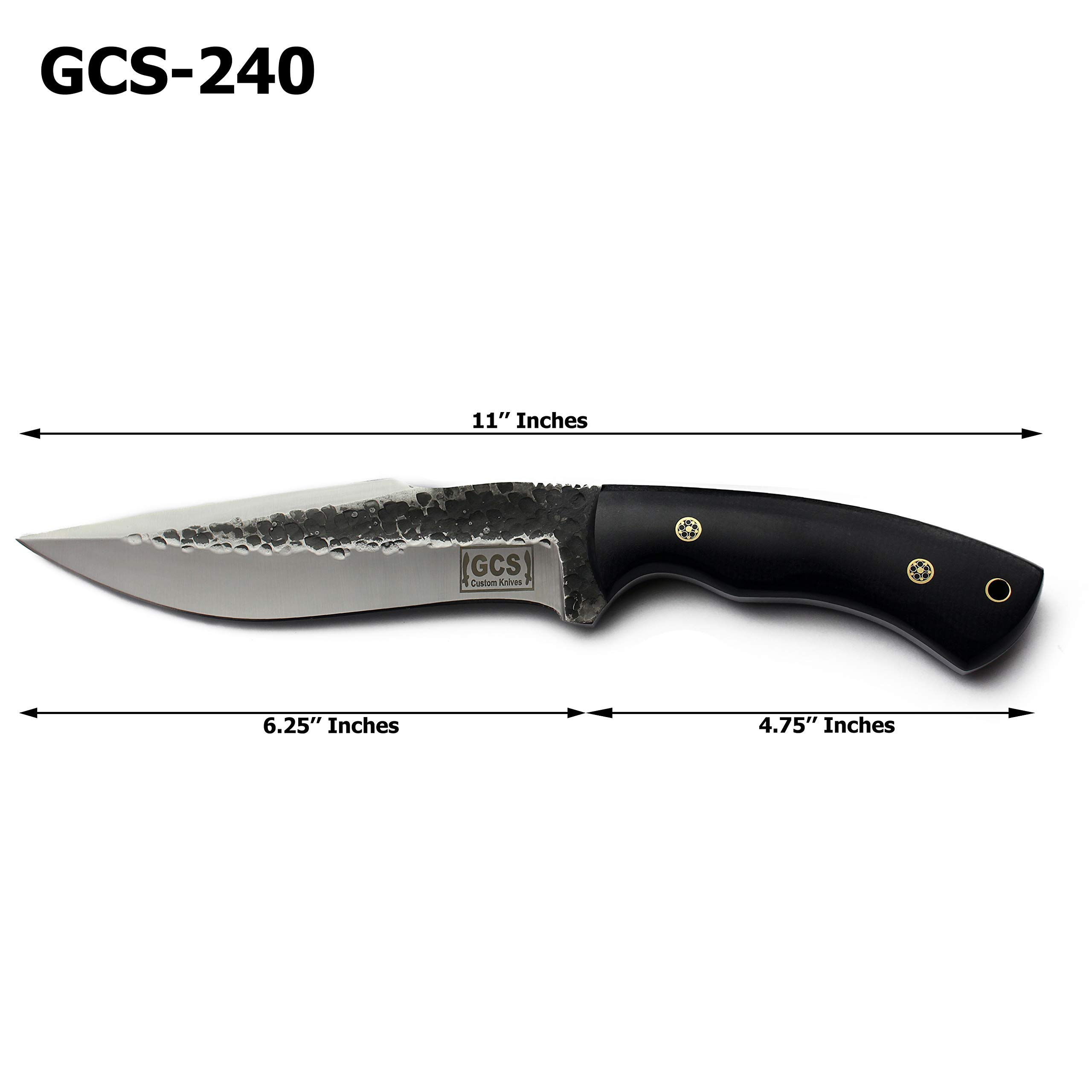 GCS Handmade Micarta Handle D2 Tool Steel Tactical knife Hunting Knife Camp Knife with leather sheath Full tang blade designed for Hunting & EDC GCS 240 (Black Handle)