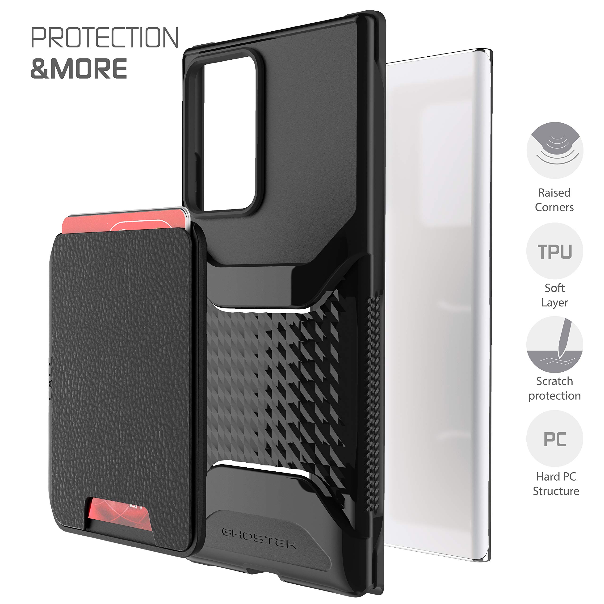 Ghostek Exec Note 20 Ultra 5G Wallet Case with Card Holder, Car Magnet Mount, Detachable Leather Pocket - Black