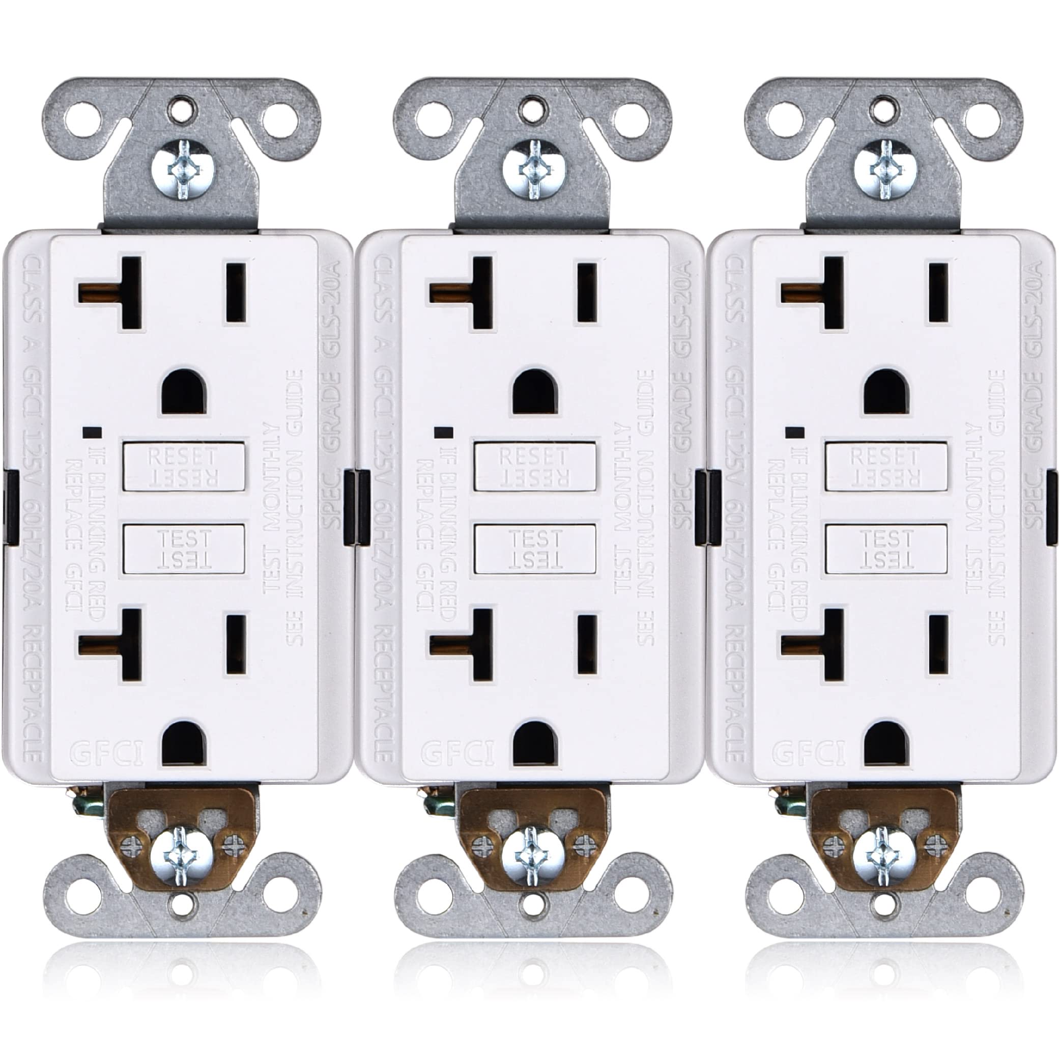 GFCI Outlet 20 Amp [3-Pack], Non-Tamper-Resistant GFI Duplex Receptacles with LED Indicator, Self-Test Ground Fault Circuit Interrupter, ETL Listed, White, 3 Piece