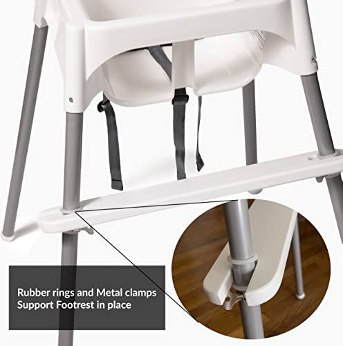 High Chair Footrest Compatible with IKEA Antilop Bamboo Wooden Adjustable Footrest with 4 Rubber Rings and 2 Metal Rings (White)