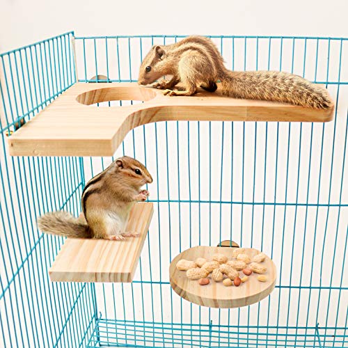 Squirrel Gerbil Chinchilla Dwarf Hamster L-Shaped Pedal Wooden Platform, 3 Pieces of Natural Wooden Parrot Hamster Round Standing Board (Style-2)