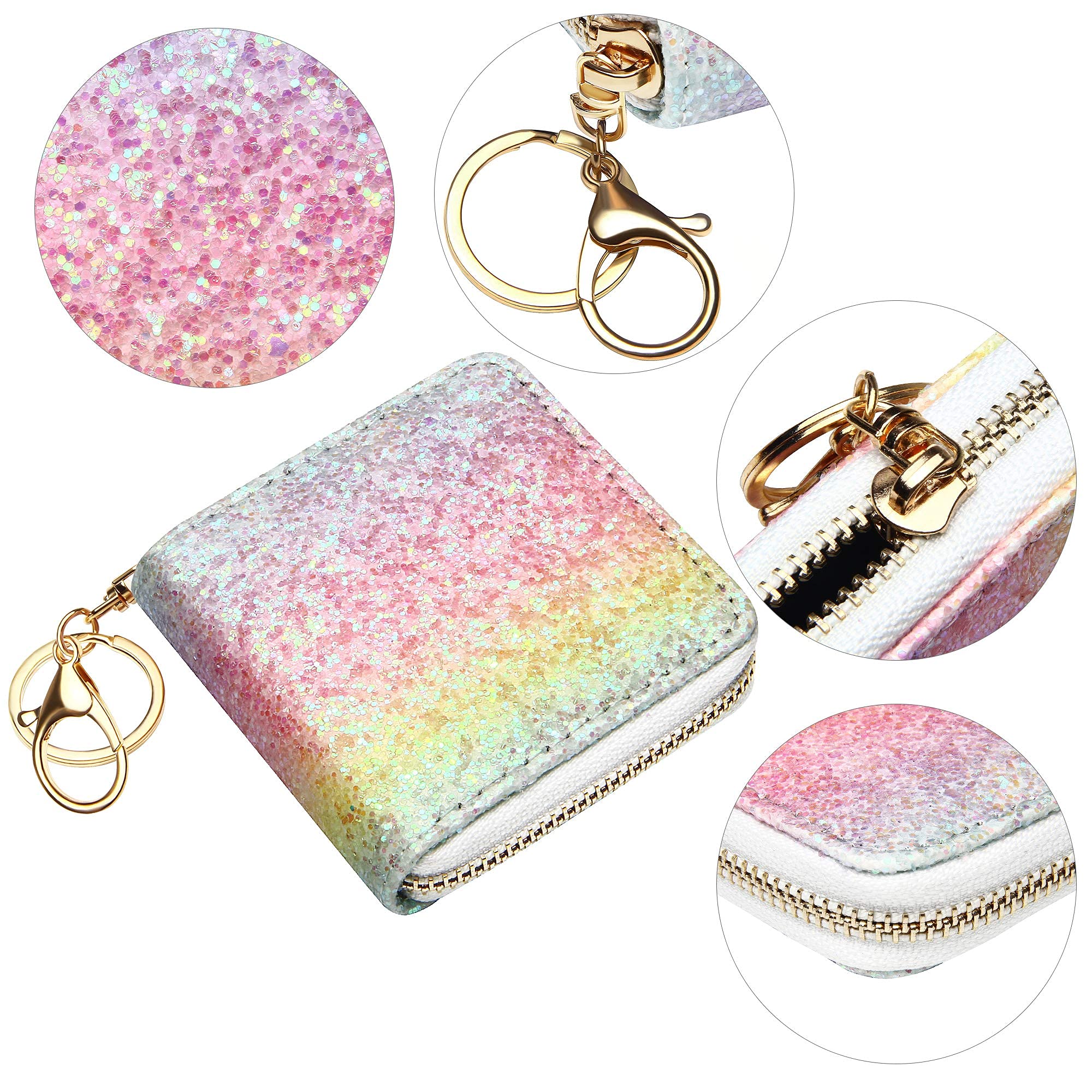 GEEAD Small Glitter Wallet for Women Girls Mini Coin Purse Pouches with Key Ring (Colourful - B)