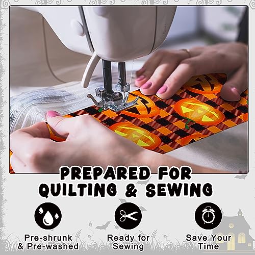 Ganeen 60 Pcs Cotton Jelly Halloween Fabric Roll Pumpkin Ghost Fabric Strips Cotton Jelly Fabric Halloween Quilting Fabric Roll for Quilting Cloth Patchwork Sewing DIY Craft, 12 Styles