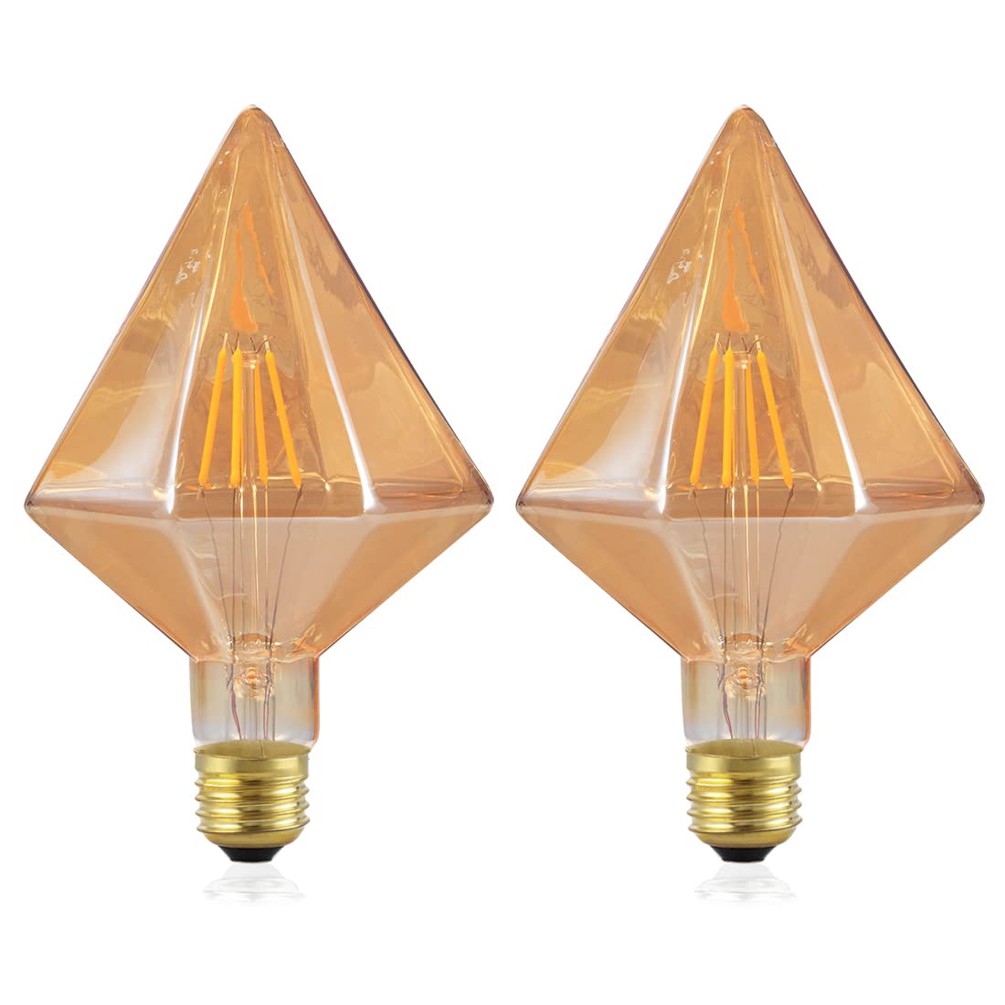 FOOFOO Unique Diamond Edison Bulb, Large Dimmable Light Amber Warm 2700K, E26 Base, 4 watt Decorative LED Bulb