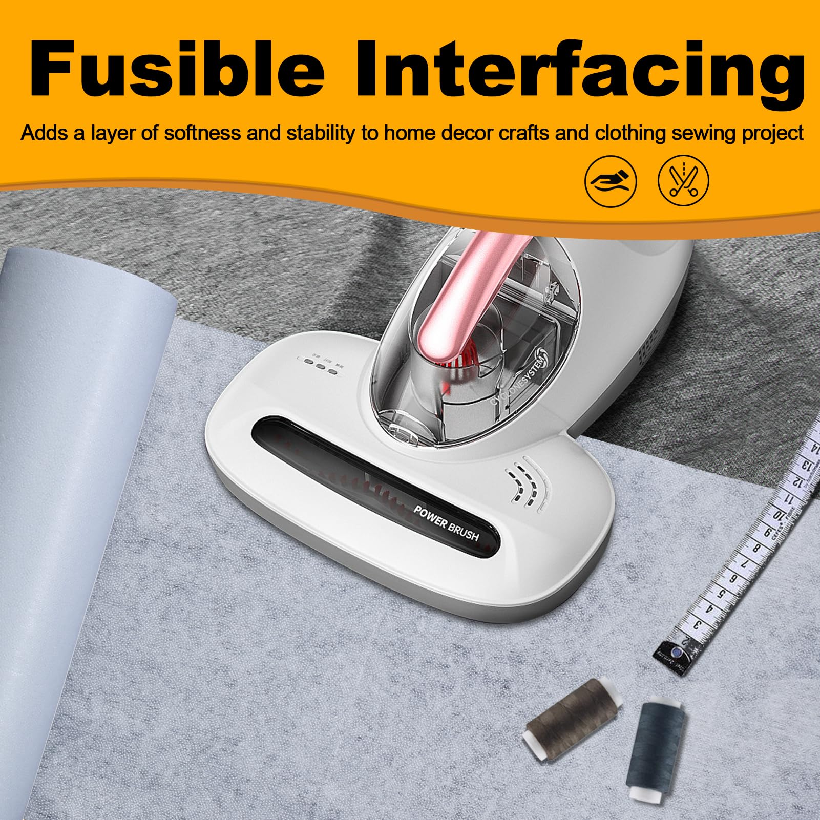 Fusible Interfacing, 11.42"x33 Yards Medium Weight Iron-On Non-Woven Fabric Interfacing, Single- Sided Fusible Interlining, for Sewing Hand Crafts and DIY Crafts Supplies