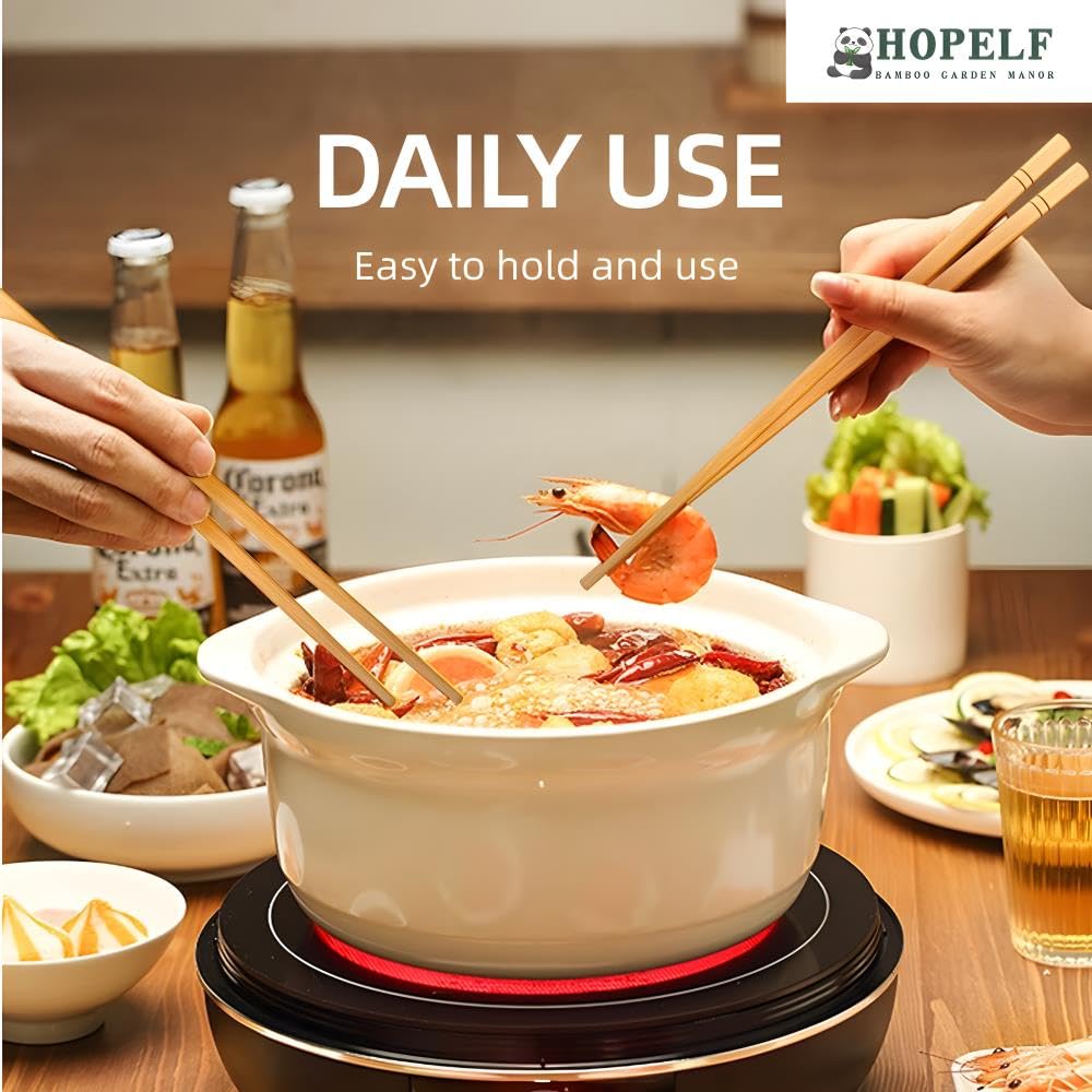 HOPELF 5 Pairs Bamboo Chopsticks Wooden Chinese Classic Style,9 1/2 Inches,More Quantity Choices 10Pairs/20Pairs