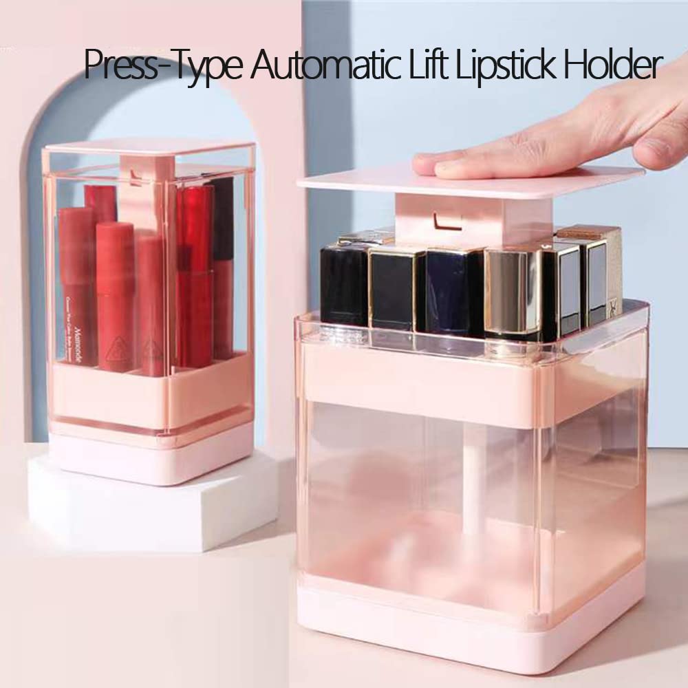 GRACMI Lipstick Holder ,Press-Type Automatic Lift Lip Gloss Holder Organizer, 12 Spaces Clear Makeup Lipgloss Display Case,Dust Free Lipstick Storage Box , Fit Most Lipsticks Lip Gloss(White)