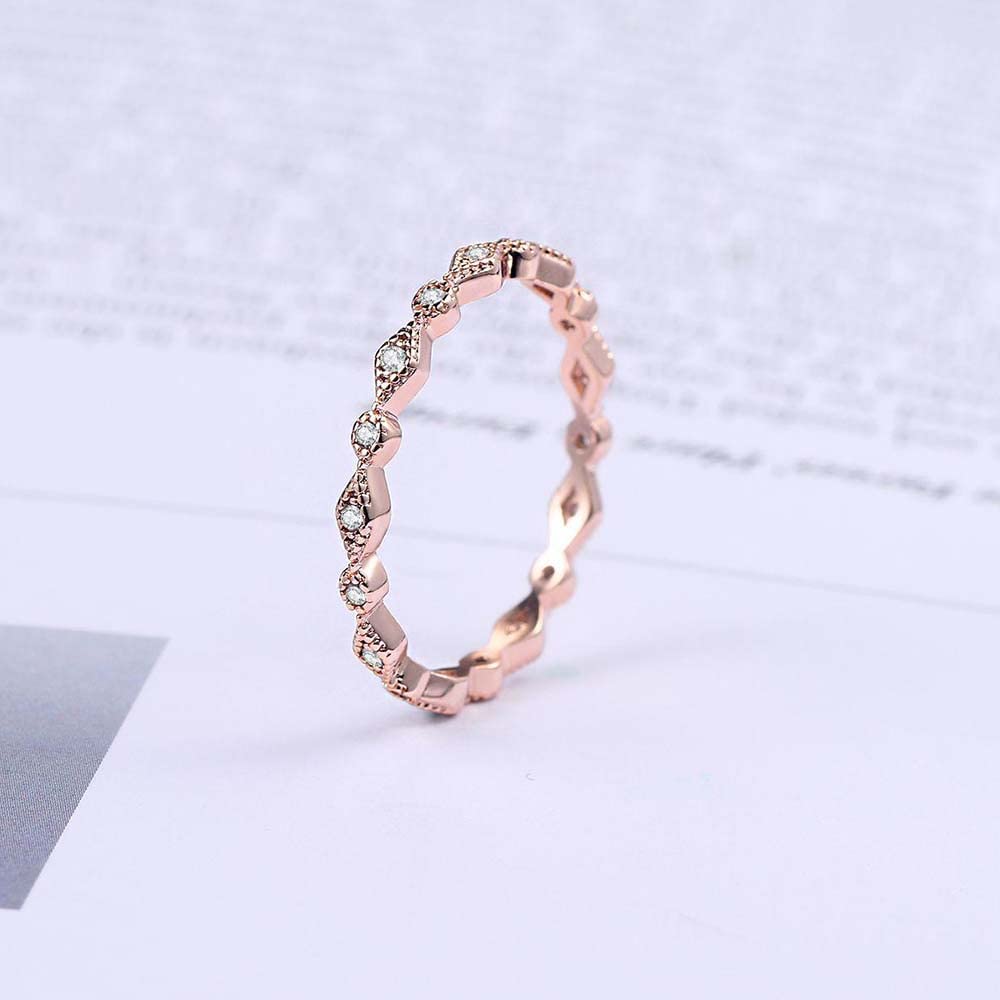 GALANI 18K Rose Gold Plated Eternity Engagement Ring Set Zirconia Stacking Rings for Women Size 6